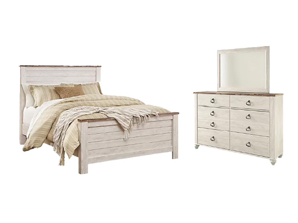 Willowton Whitewash Queen 3 Piece Bedroom Set w/ Full Panel Bed ...